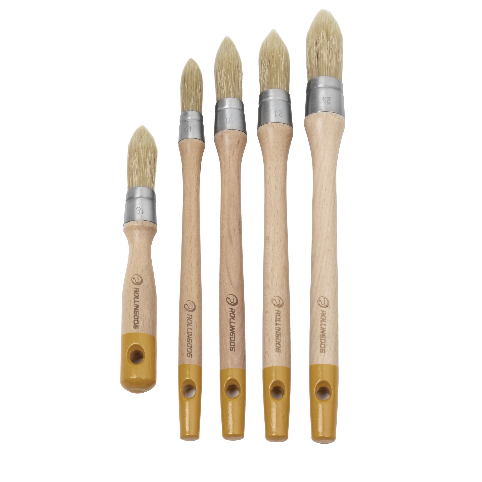 Набор кистей круглых Rollingdog Design 15/18/18/21/25мм, смешанная щетина, арт.10746