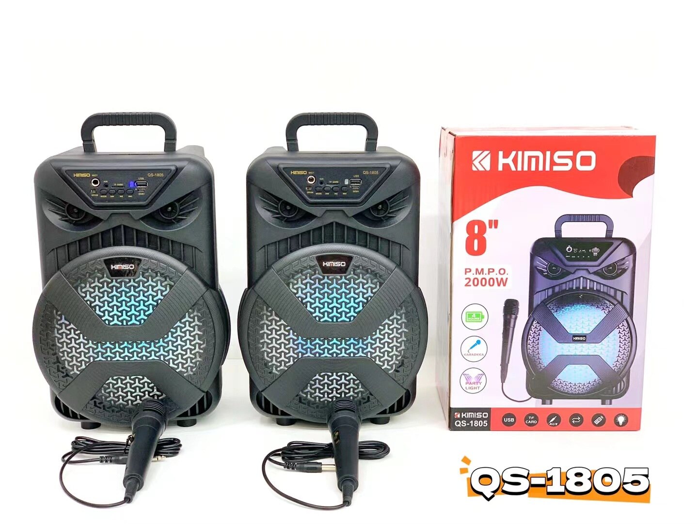 Новый высокомощный портативный уличный Bluetooth-динамик KIMISO QS-1805 8inch с проводным микрофоном.