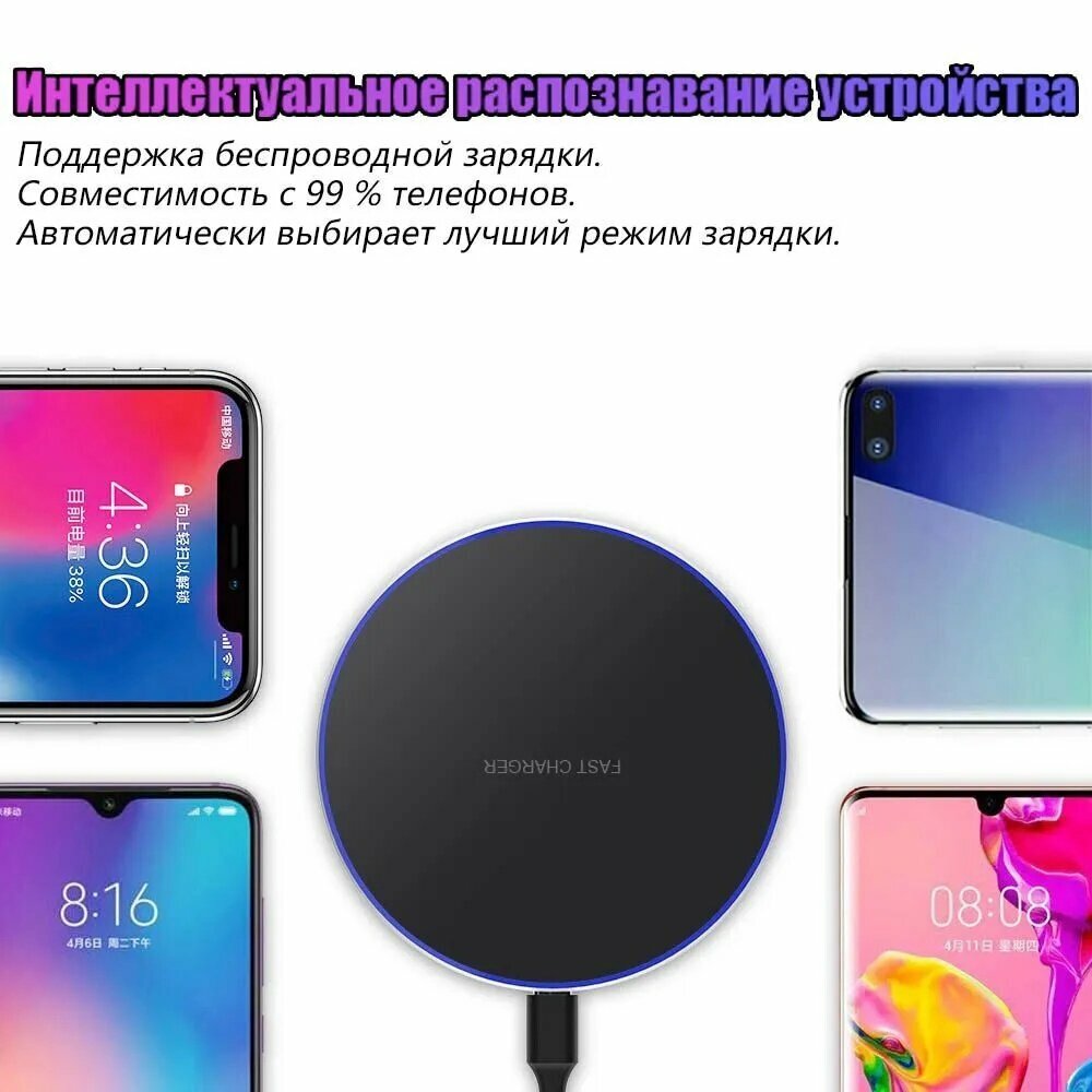 Беспроводное зарядное устройство для iPhone Samsung Xiaomi Pad с функцией быстрой зарядки 30W