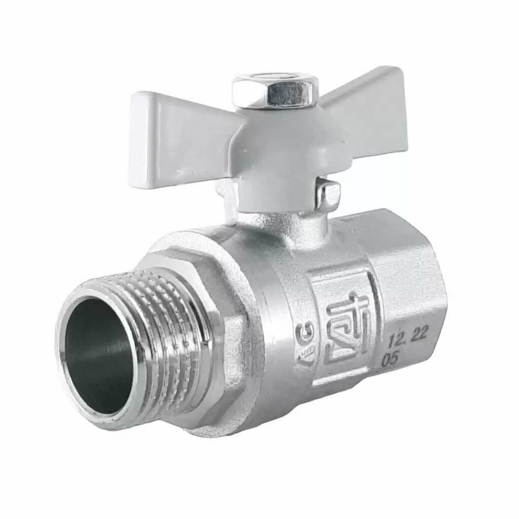 Кран для воды STI 1/2' г-ш с ручкой-бабочкой, никель. Надежная запорная арматура для инженерной сантехники.