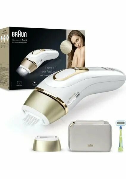 Braun Фотоэпилятор Эпилятор лазерный Фотоэпилятор Silk Expert Pro 5 PL5052, 400.000 вспышек, 1 шт головки IPL, золотой, белый