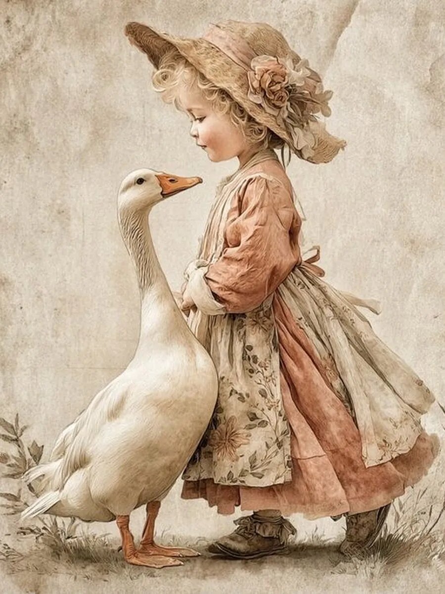 Картина по номерам на холсте Девочка и гусь 40*50 см