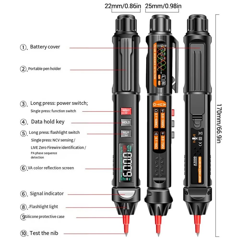Мини-Цифровой Мультиметр A3009 Pen Smart Voice Broadcast Tester Meter Измеритель постоянного и переменного тока