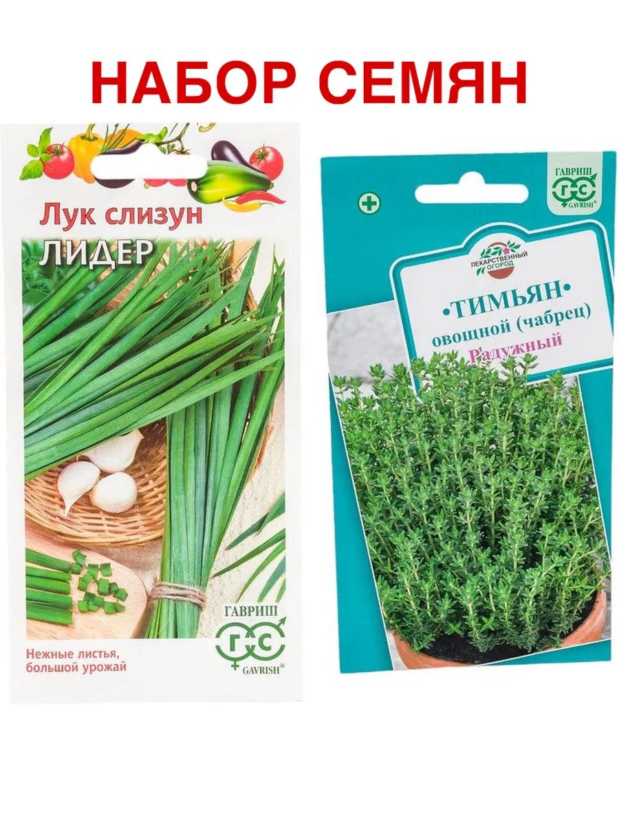 Набор семян Гавриш две упаковки: Лук Лидер 0.5г и тимьян Радужный 0.05г