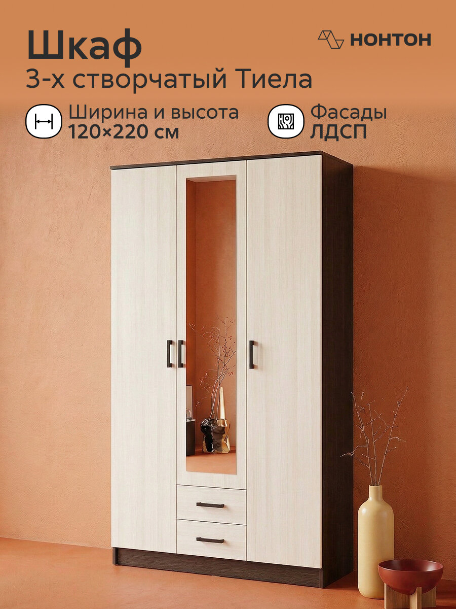 Шкаф распашной с зеркалом Тиела, Ш:120 * Г:48.7 * В:220 (венге / лоредо)