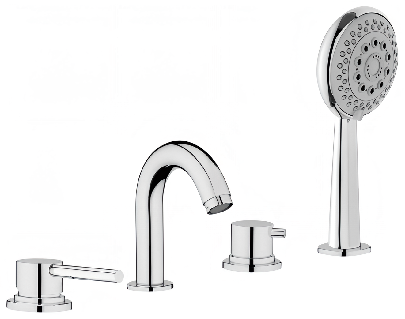 Смеситель на борт ванны Elio EL850701015, латунь, хром, с изливом, с лейкой, шлангом, 4 отверстия, Webert, Италия