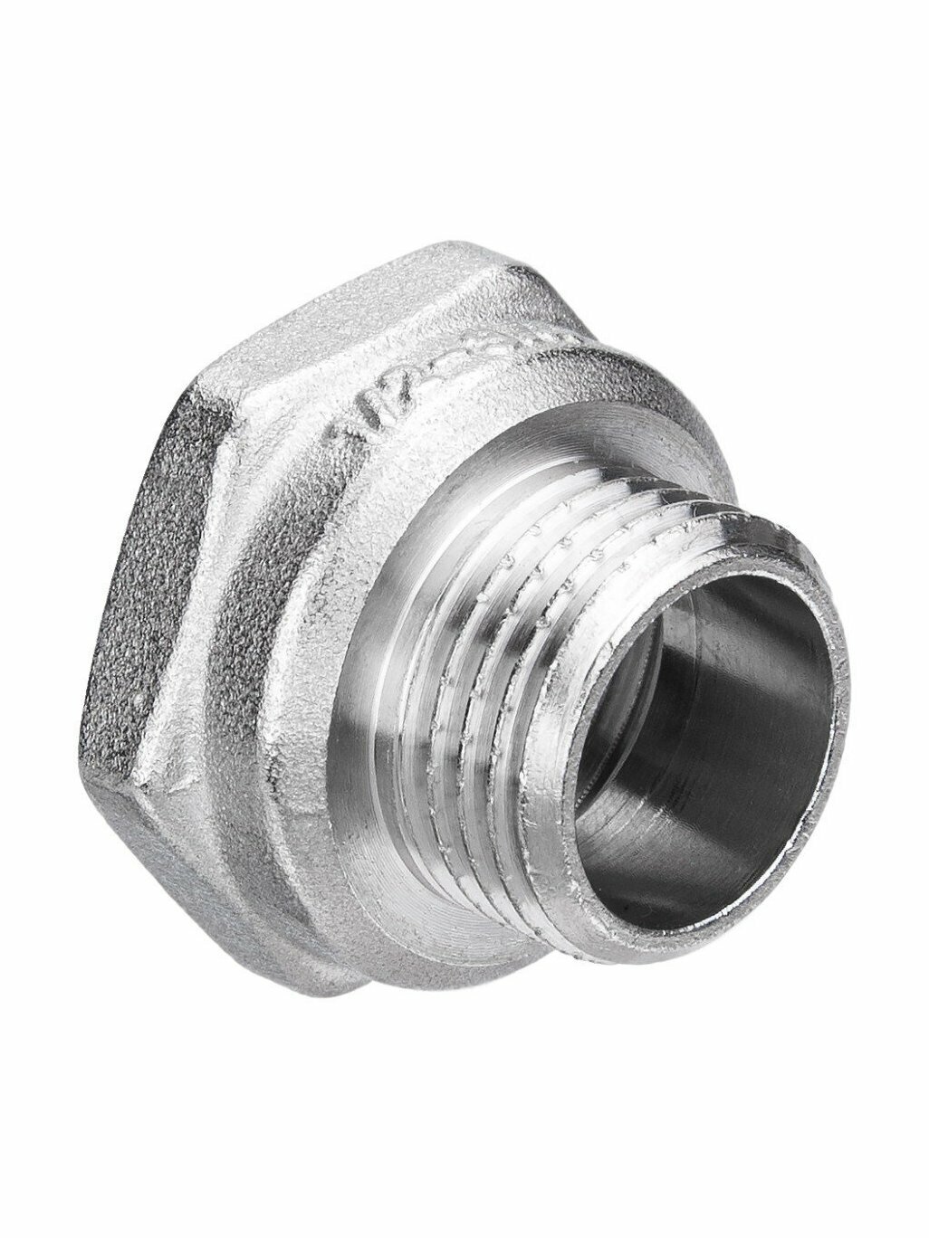 Переходник резьбовой AquaLink 1/2 дюйма на 3/4 дюйма, ш-г, латунь никелированная, артикул 02550 для инженерной сантехники