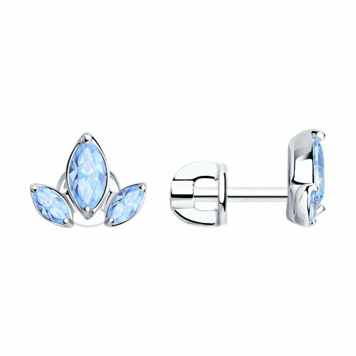 Серьги пусеты, серебро, 925 проба, родирование, фианит