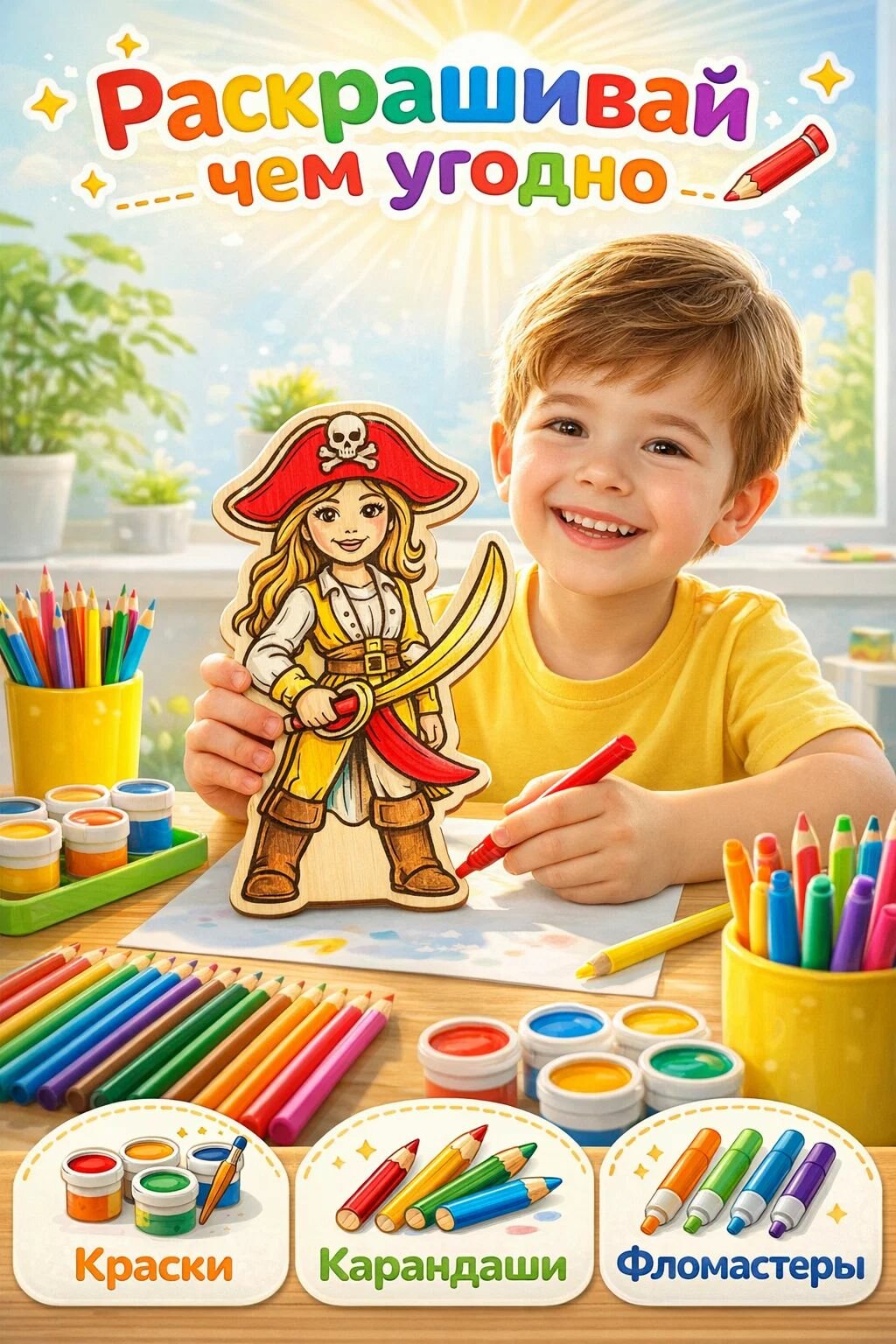 Раскраска с магнитом Пираты для детей 6 7 лет. Карибского моря. Корабль