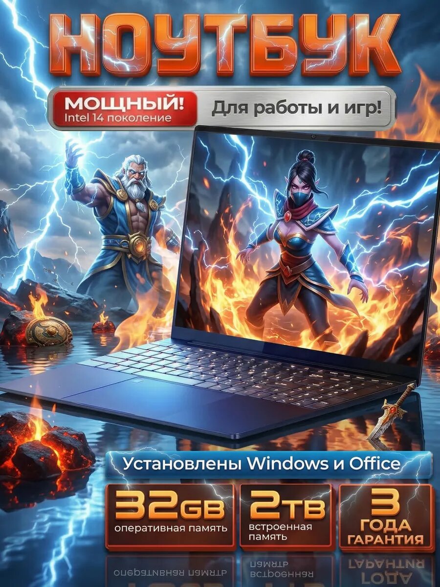 Ноутбук Intel Core i7-14700HX, 32GB RAM, 2048GB SSD, 2026 + Windows, Office