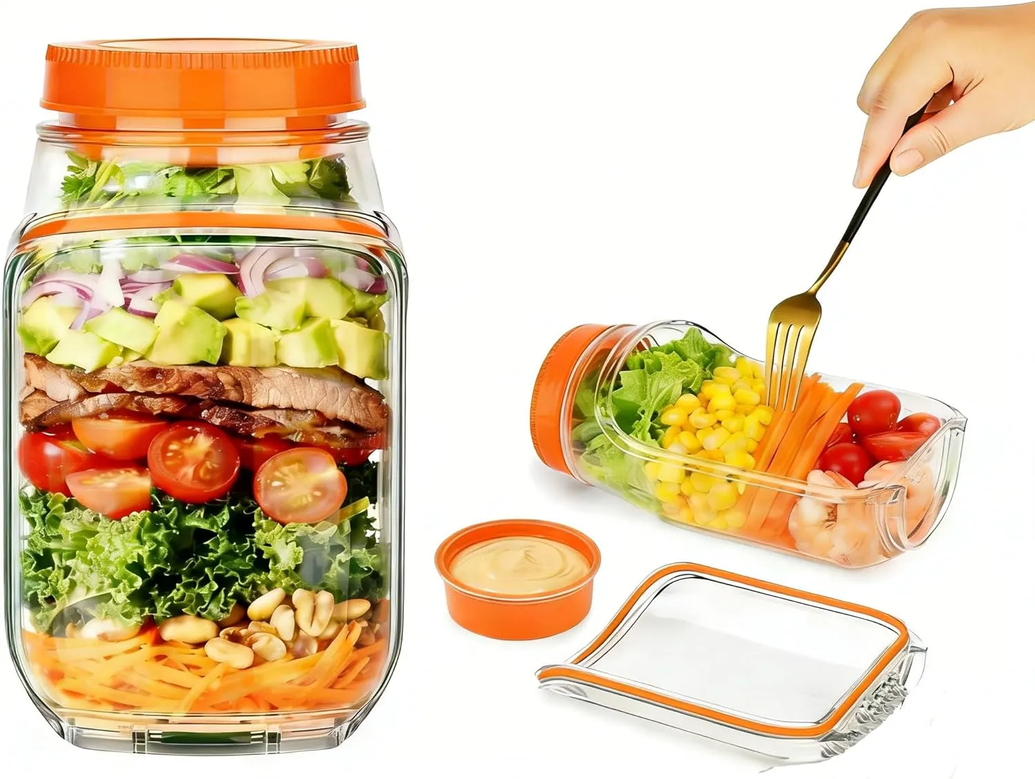 Портативный контейнер Salad Pod, для еды, многоразовый, оранжевый.