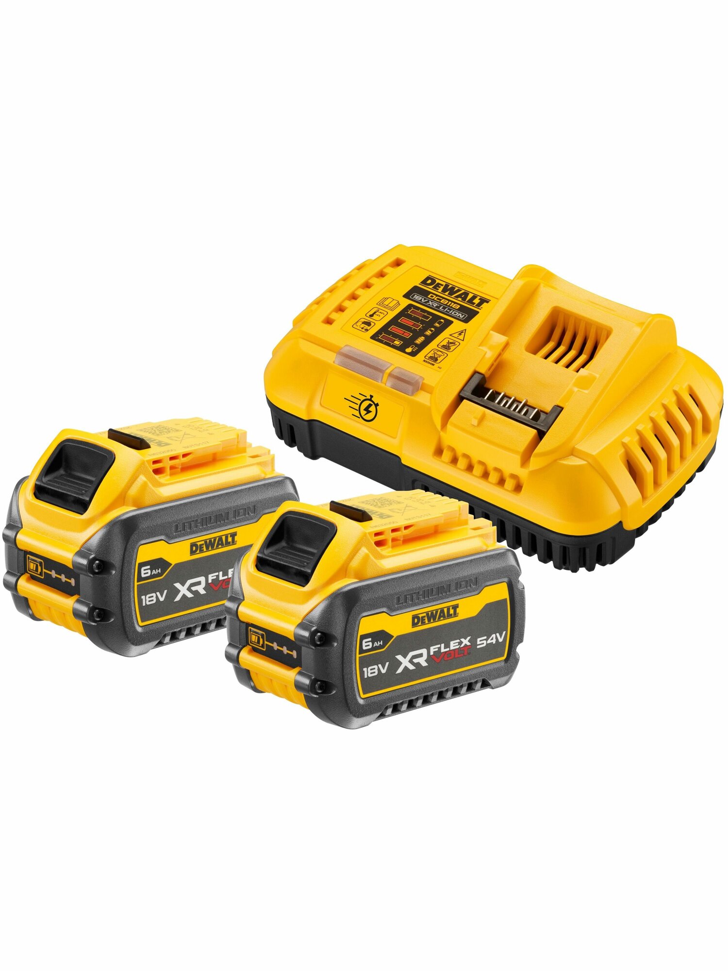 Набор DEWALT DCB118T2: 2 АКБ DCB546, Li-Ion, 18/54 В, 6/2 Ач и быстрое зарядное устройство DCB118, 18/54 В, 8 А