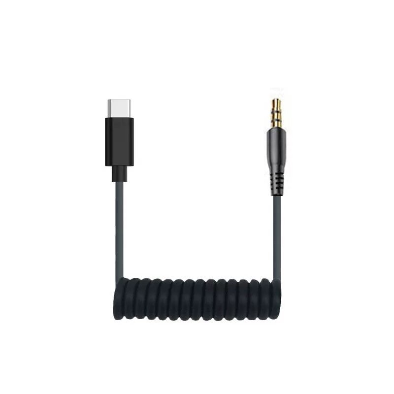 Кабель-спираль 3.5mm к Type C Прямой штекер Черный 0.5м Аудио-расширитель для мобильных устройств, гибкий кабель для