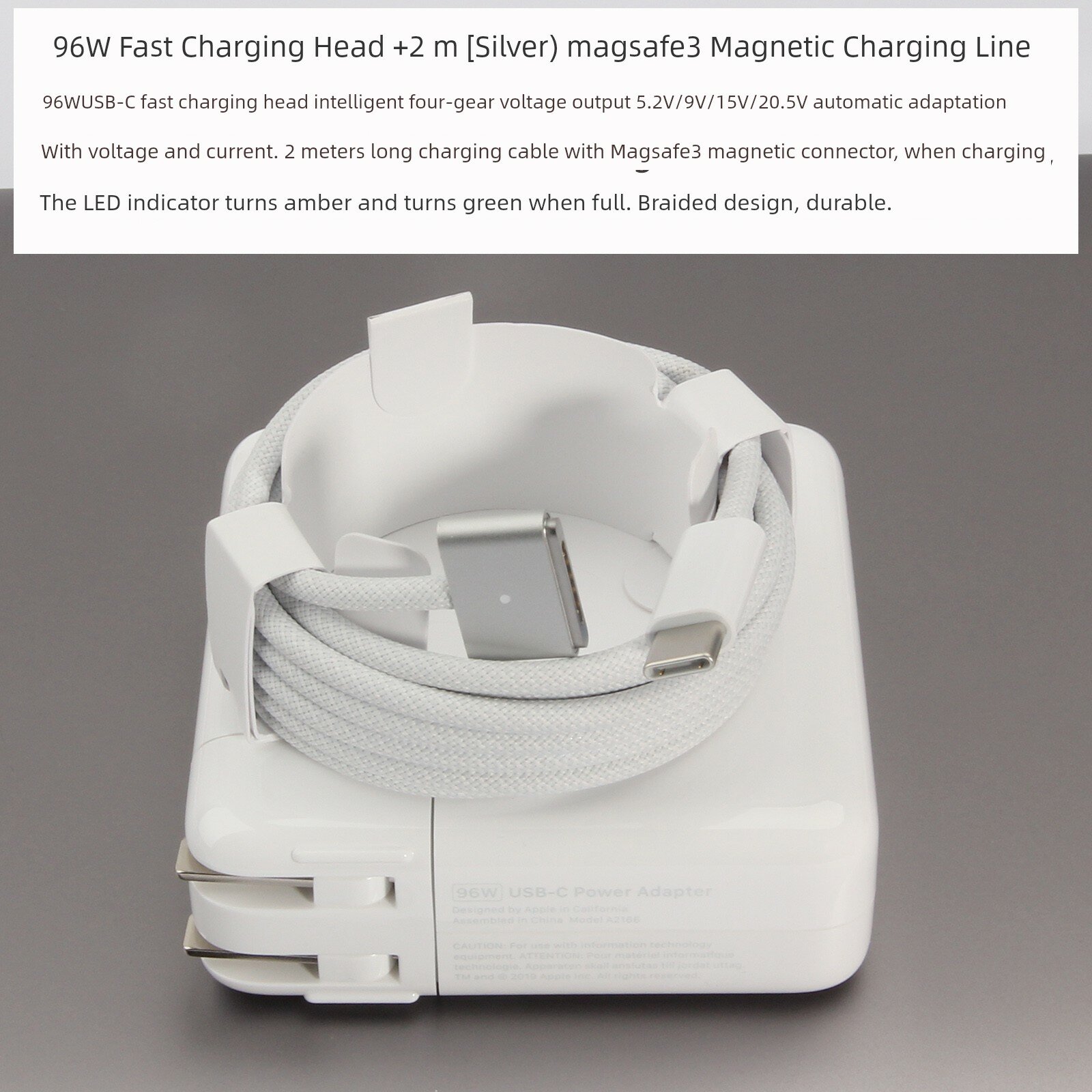 Apple 96W MagSafe 3 Источник питания с 2м серебристым MagSafe 3 кабелем для MacBook Pro 16-дюймов (A2141/A2166/A2442)