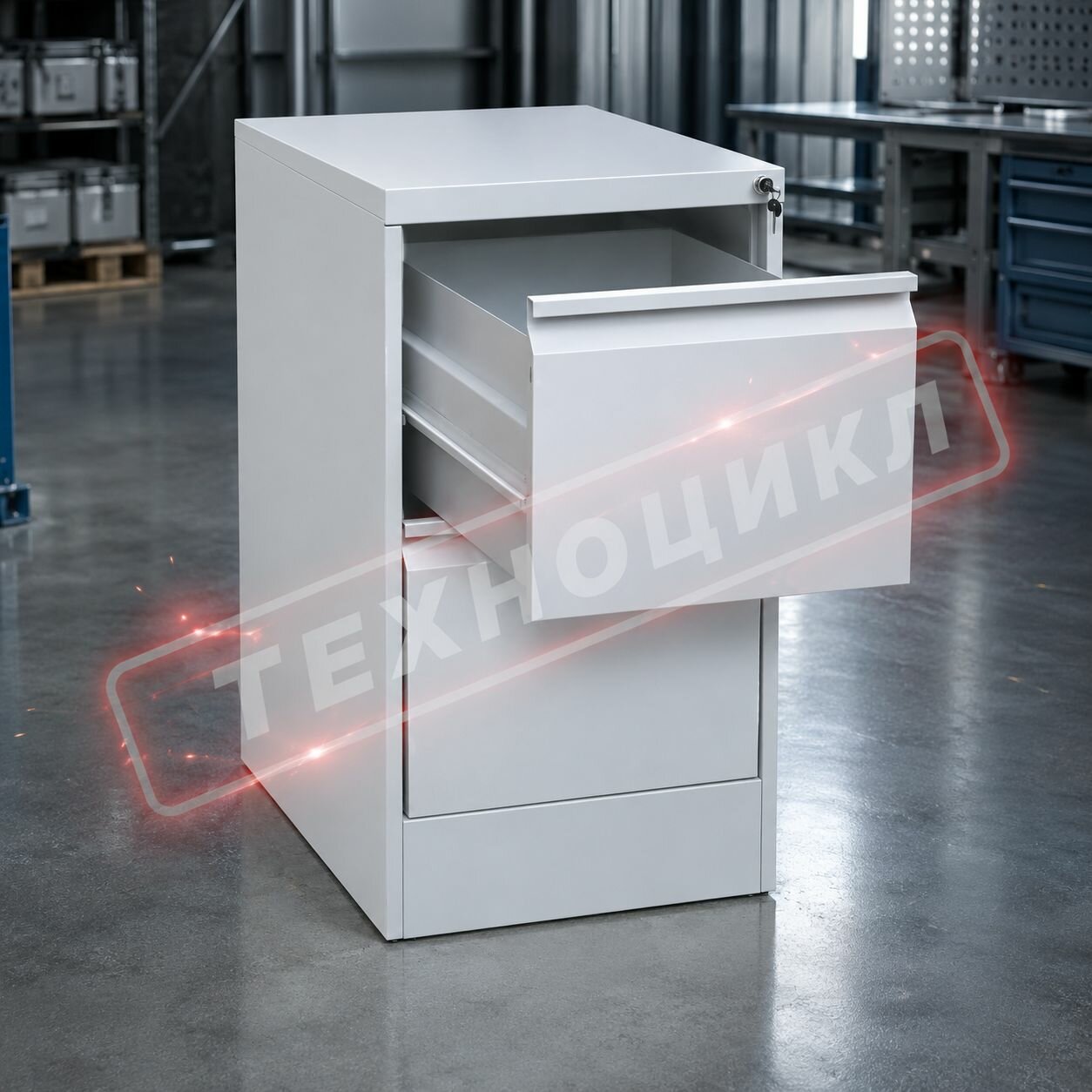 Шкаф картотечный металлический, ТЦК-КТ-099, 2 ящика, 710х485х600 мм, серый RAL 7035, техноцикл