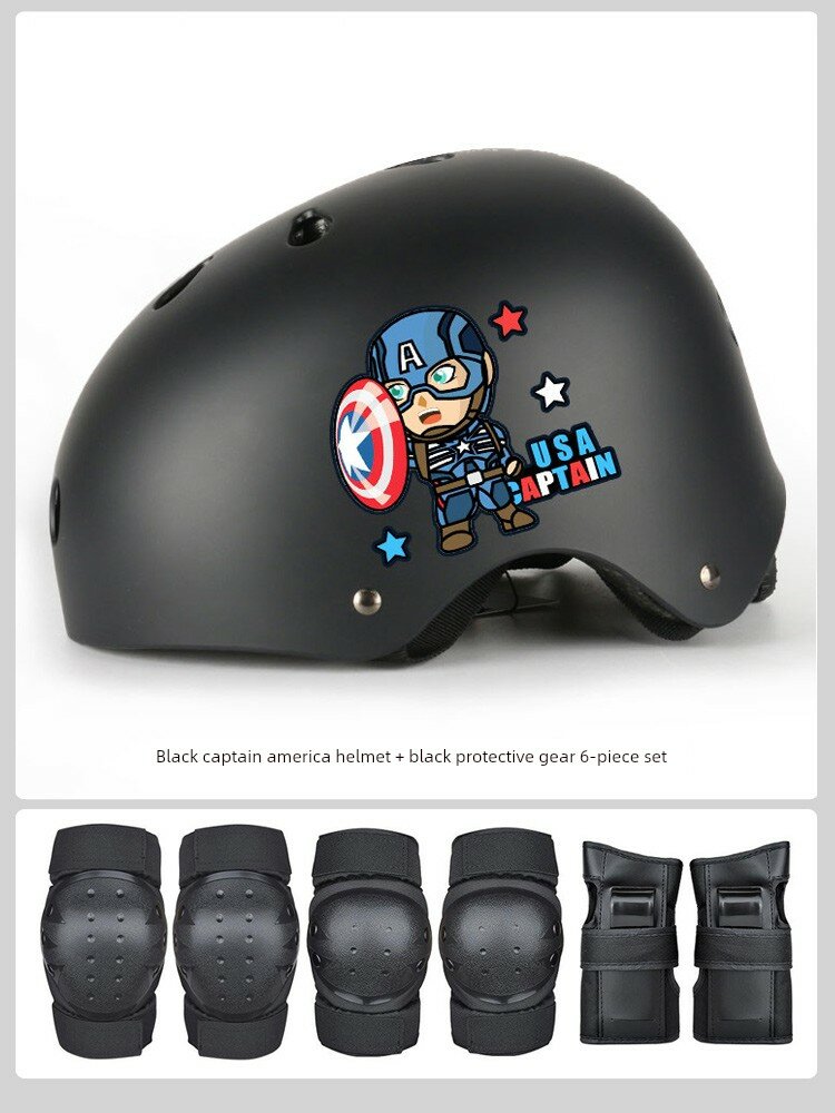 Черный шлем Captain America и комплект из 6 предметов защитной экипировки для детей 6-12 лет, размер M