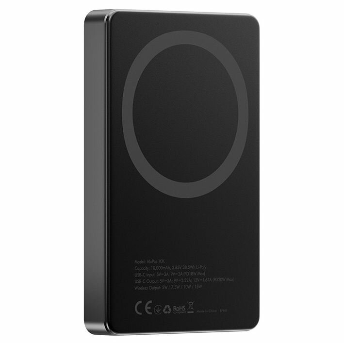 Ультратонкий внешний аккумулятор EnergEA Alupac 10K, 10000MAH MAGSAFE - Черный (Gunmetal Black)