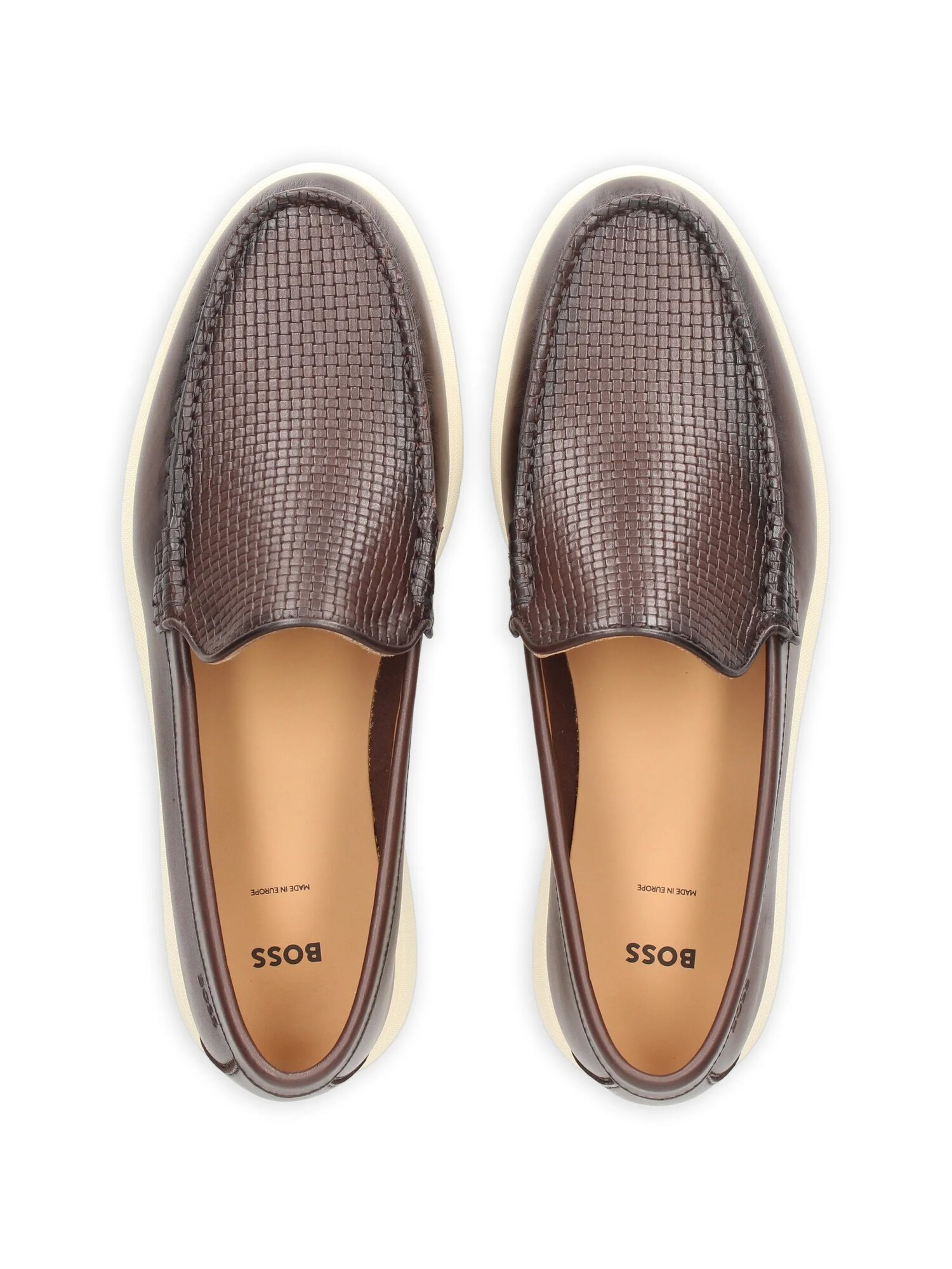 Лоферы BOSS Woven-panel leather loafers, размер 45, brown — фото 1