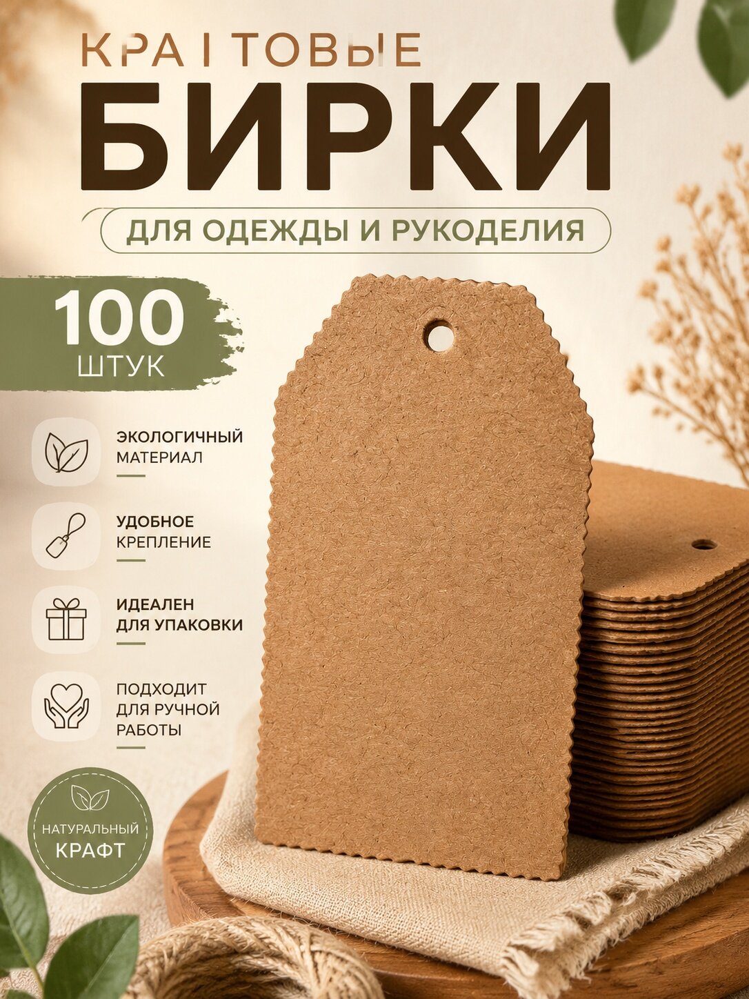 Набор бирок, этикетки, ценники. Бумажный, плотный картон, для рукоделия , 100 шт.