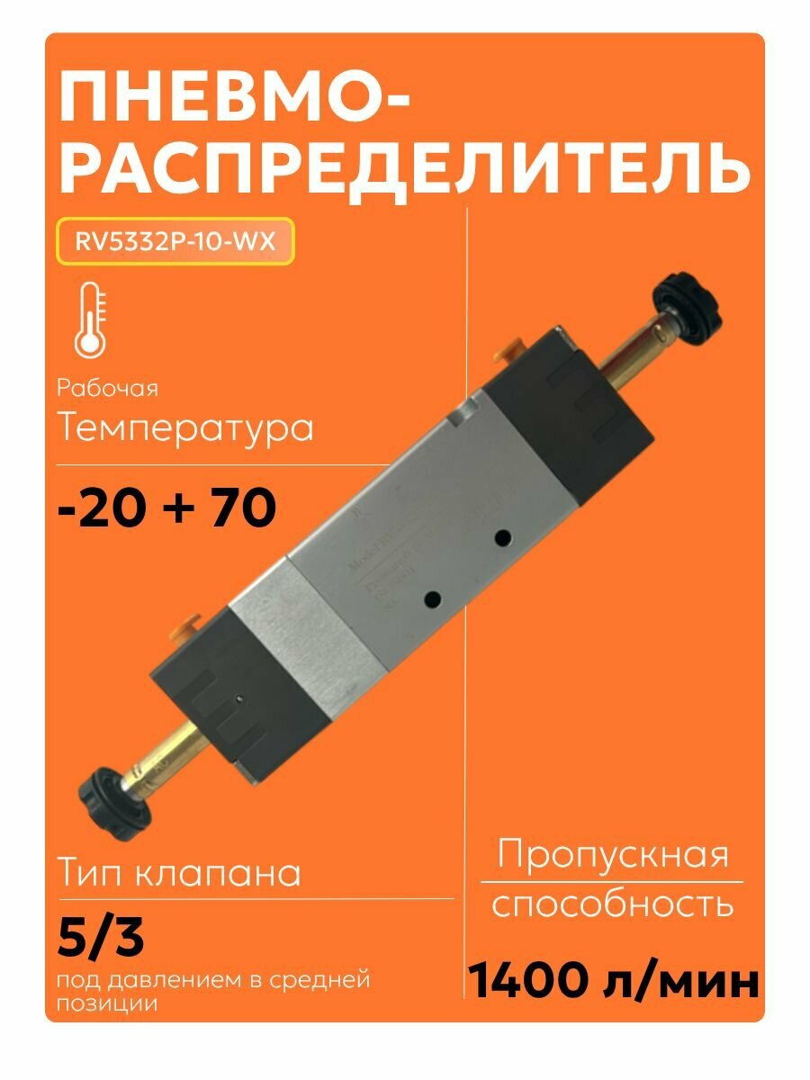 Пневмораспределитель 5/3, G3/8-G1/4, под давлением в средней позиции (без катушки) RV5332P-10-WX