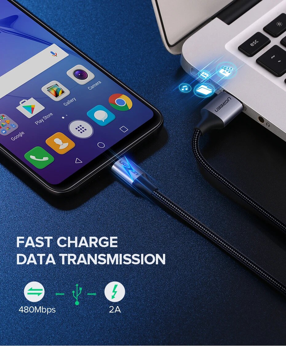 Кабель Micro USB UGREEN, 2 шт, 2А, быстрая зарядка, 1,5 м, для Samsung, Xiaomi, HTC, USB-кабель для зарядки и передачи данных, кабель для мобильного телефона — фото 1