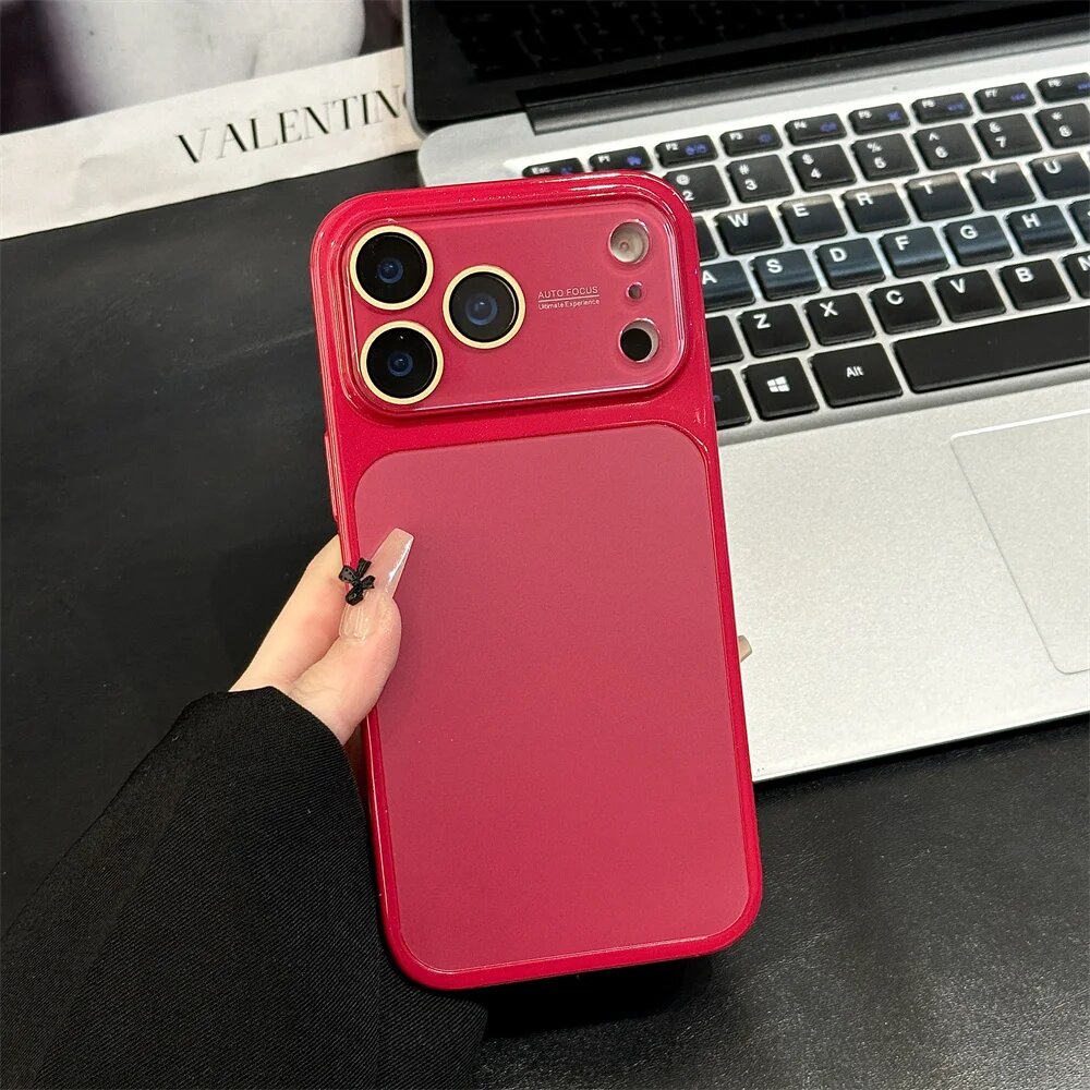 Флуоресцентный глянцевый чехол для iPhone 17, 17 Pro, 16, Айфон 16 Про Макс, Красный, Raspberry Red