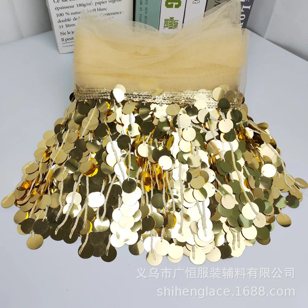 Бахрома с пайетками Deepeel 18 см 18cm-2Yards, Желтый, LightGold