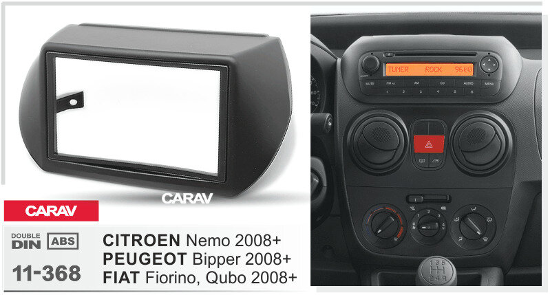 Переходная рамка 2-DIN для CITROEN Nemo 2008+ / PEUGEOT Bipper 2008+ / FIAT Fiorino, Qubo 2008+ CARAV 11-368