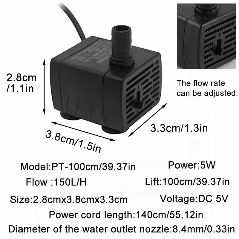 Мини-USB-насос Для Аквариума С Регулируемым Потоком, 5 Вт, Для Циркуляции Воды В Аквариуме, Погружной Фильтр, Резиновый Материал