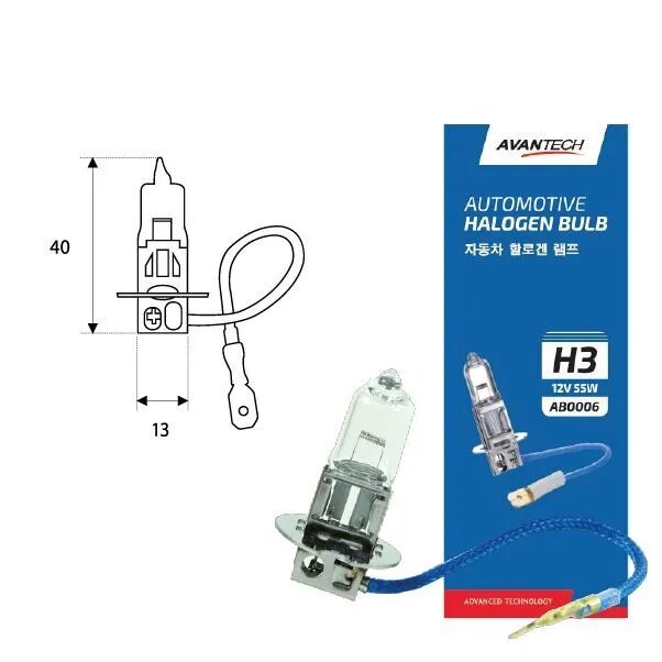 Лампа автомобильная головного света Avantech H3 12V 55W арт. AB0006