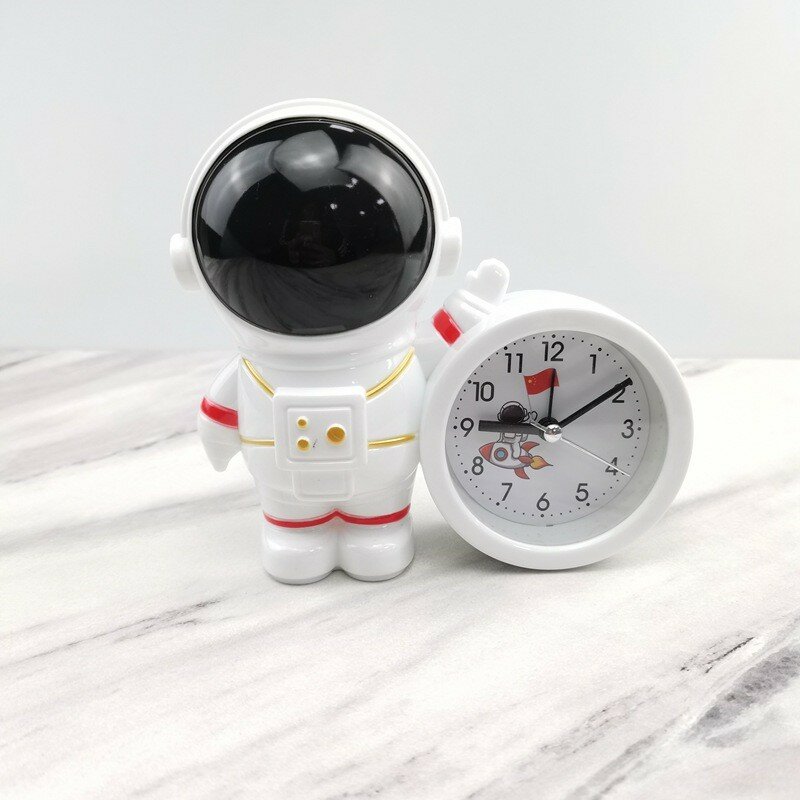 Cute astronaut kids alarm clock with analog and digital display for playroom decor