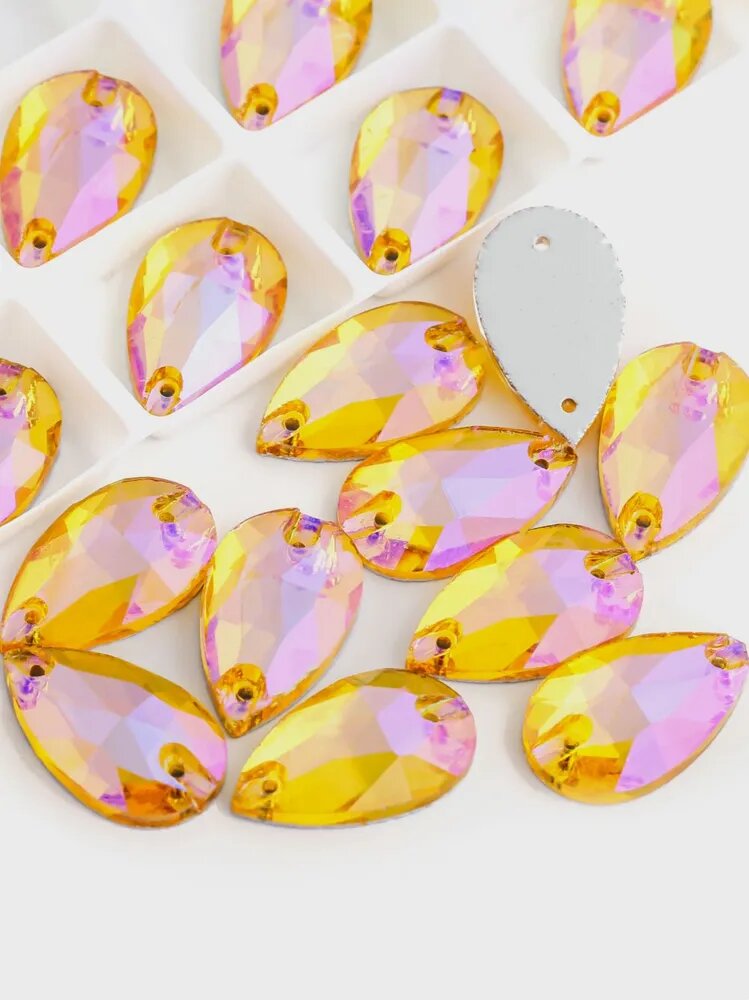 72 штук Topaz AB Стеклянный ручной шов в форме капли для украшения упаковки одежды 7x12 мм