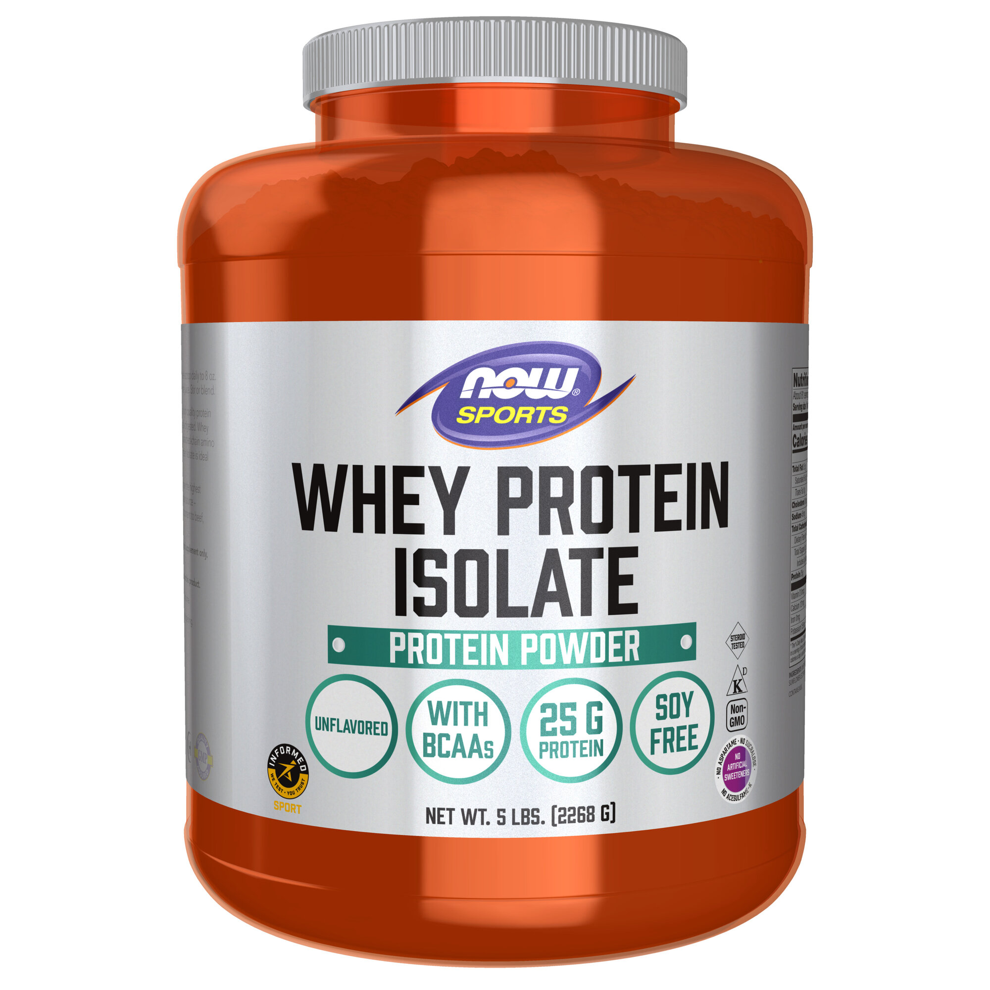 NOW Whey Protein Isolate, Изолят сывороточного протеина с BCAA, натуральный порошок 2268 г, Спортивное питание