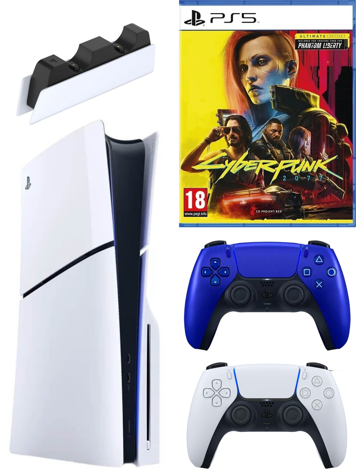 Игровая приставка Sony PS 5 Slim, 1ТБ(с дисководом)+2 геймпад+Зарядная станция+Cyberpunk 2077(подробности в чате)