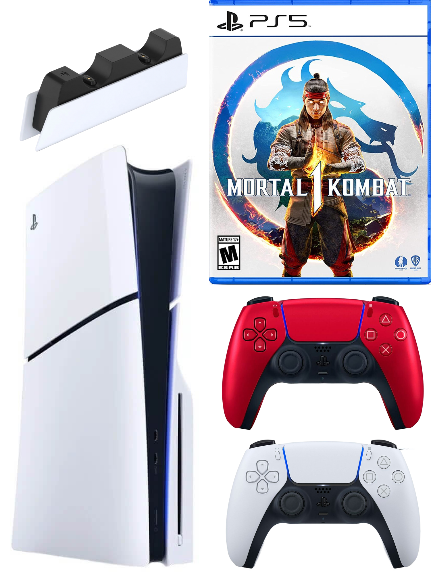 Игровая приставка Sony PS 5 Slim, 1ТБ(с дисководом)+2-ой геймпад(volcanic red)+Зарядная станция+MK 1