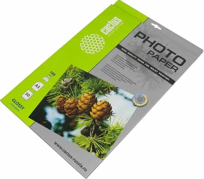 Фотобумага CACTUS A3, 140 г/м2, 50 л, глянцевая, для струйной печати (CS-GA314050)