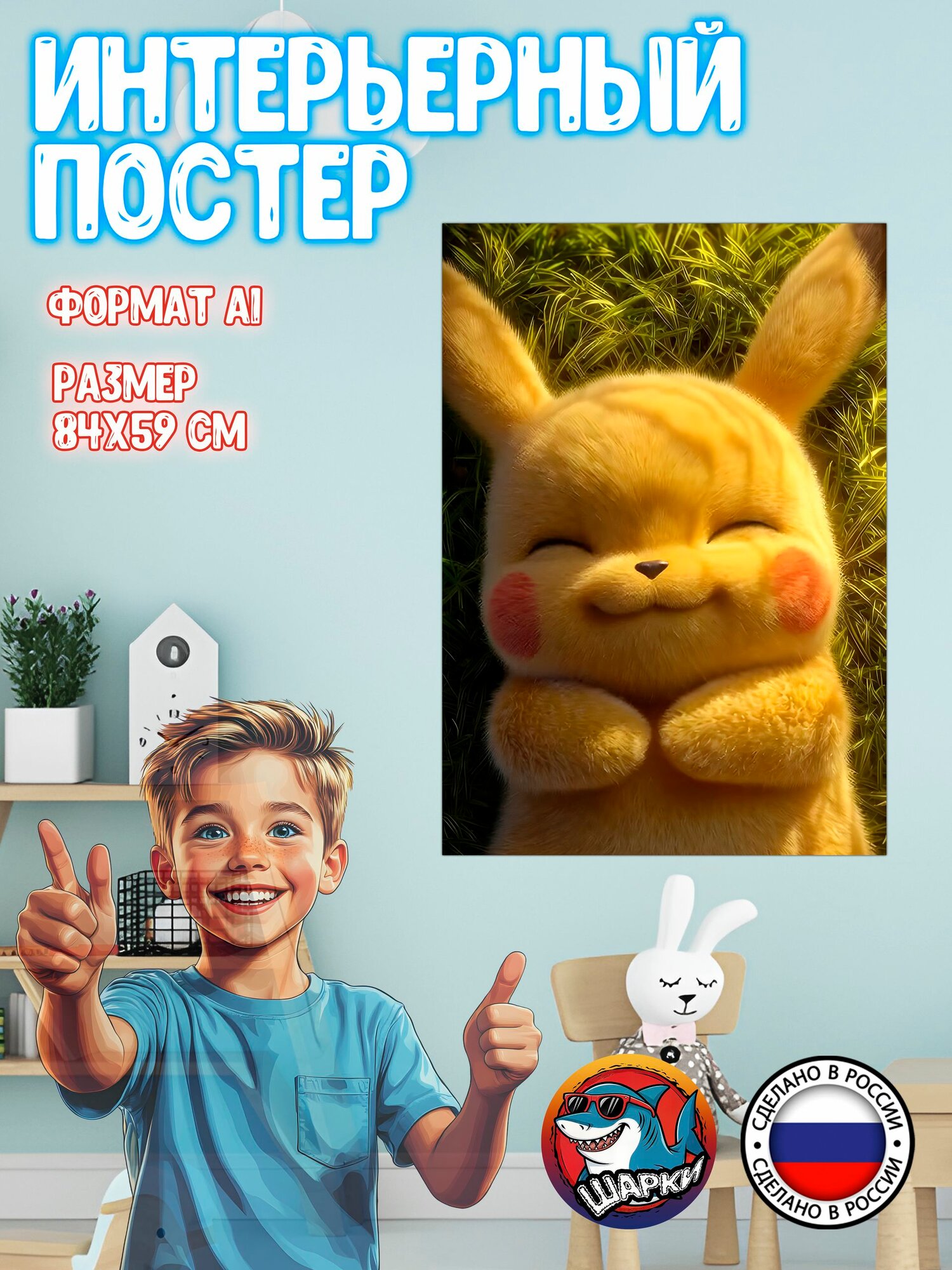 Постер детский А1 Пикачу