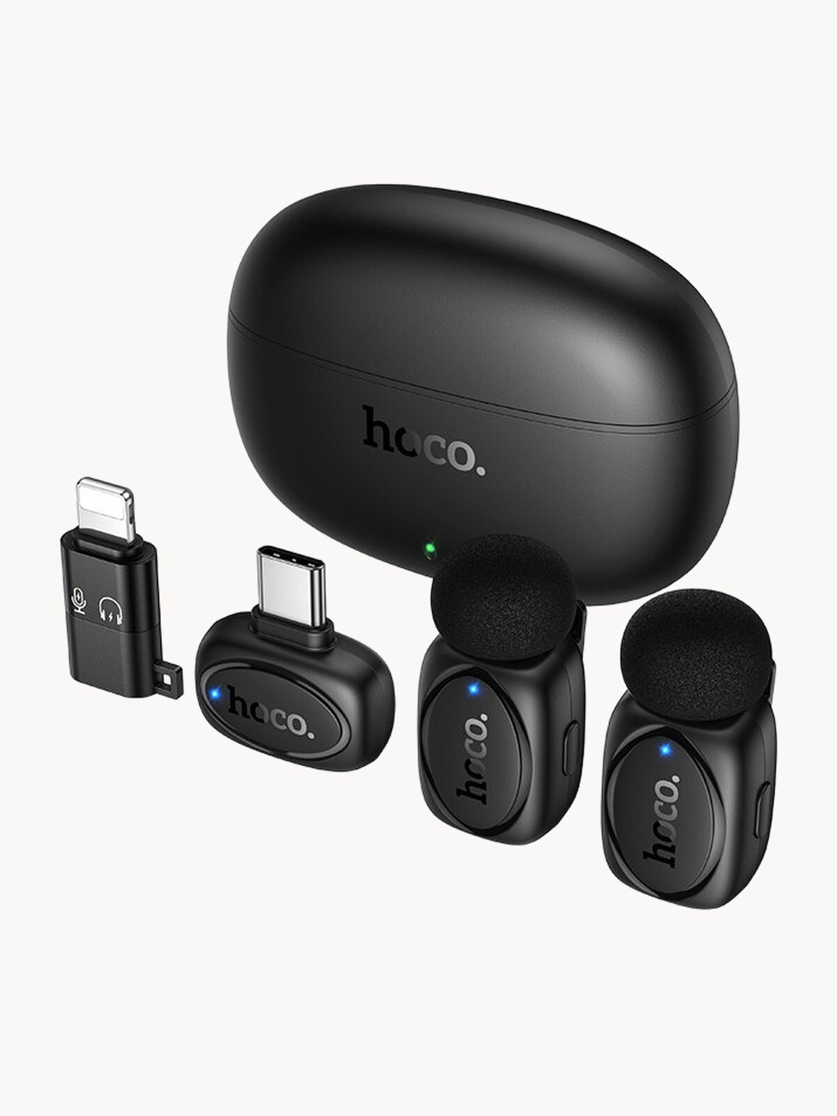 Беспроводной микрофон (2 шт) с приемником для Type-C и Lightning, L19, HOCO, черный