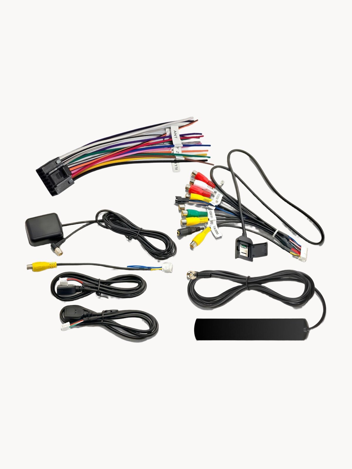 Полный комплект проводов для подключения Android магнитолы с кулером, 4g - питание, RCA со слотом под SIM, кабель для зад. камеры, GPS антенна, 2 USB кабеля, антенна 4g