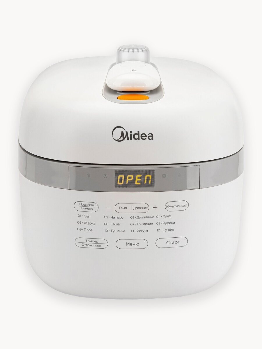 Мультиварка-скороварка Midea MPC-6004, 1000 Вт, антипригарная чаша Daikin 5 л, 13 автопрограмм, отложенный старт до 24 ч, LED дисплей, сенсорное управление, белый
