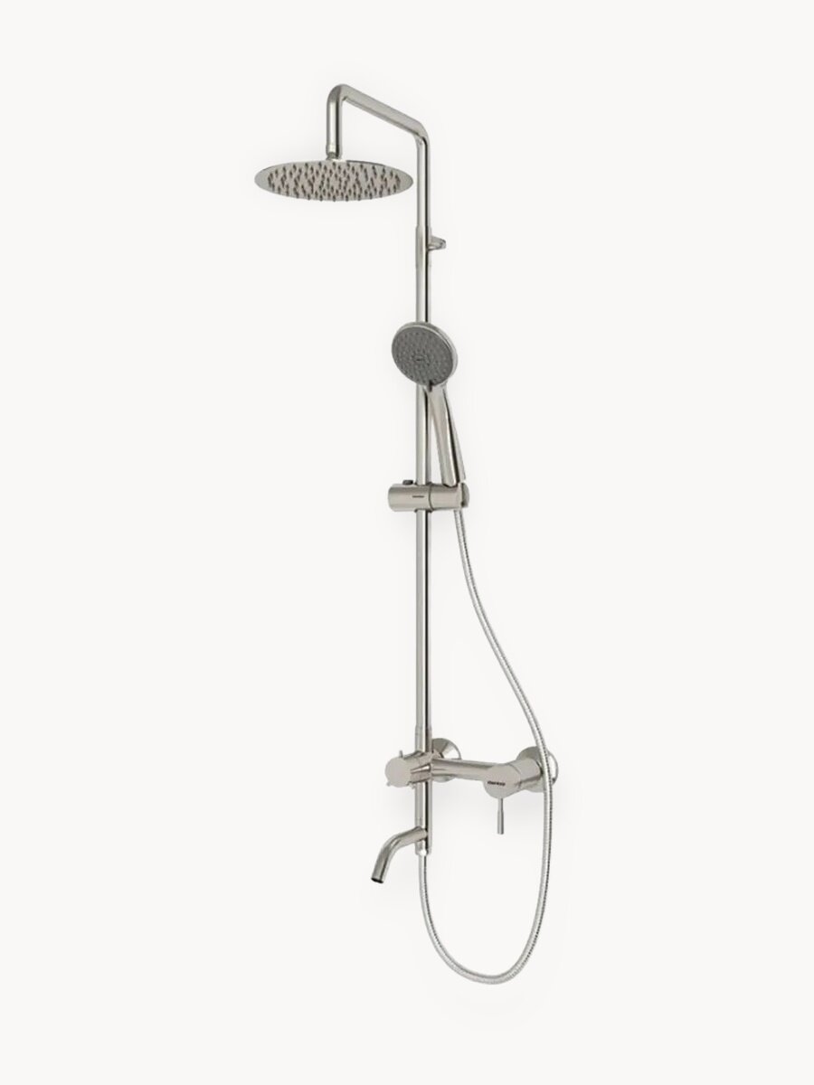 Душевая система с тропическим душем Damixa Elder, со смесителем, хром матовый, поворотный излив, нержавеющая сталь