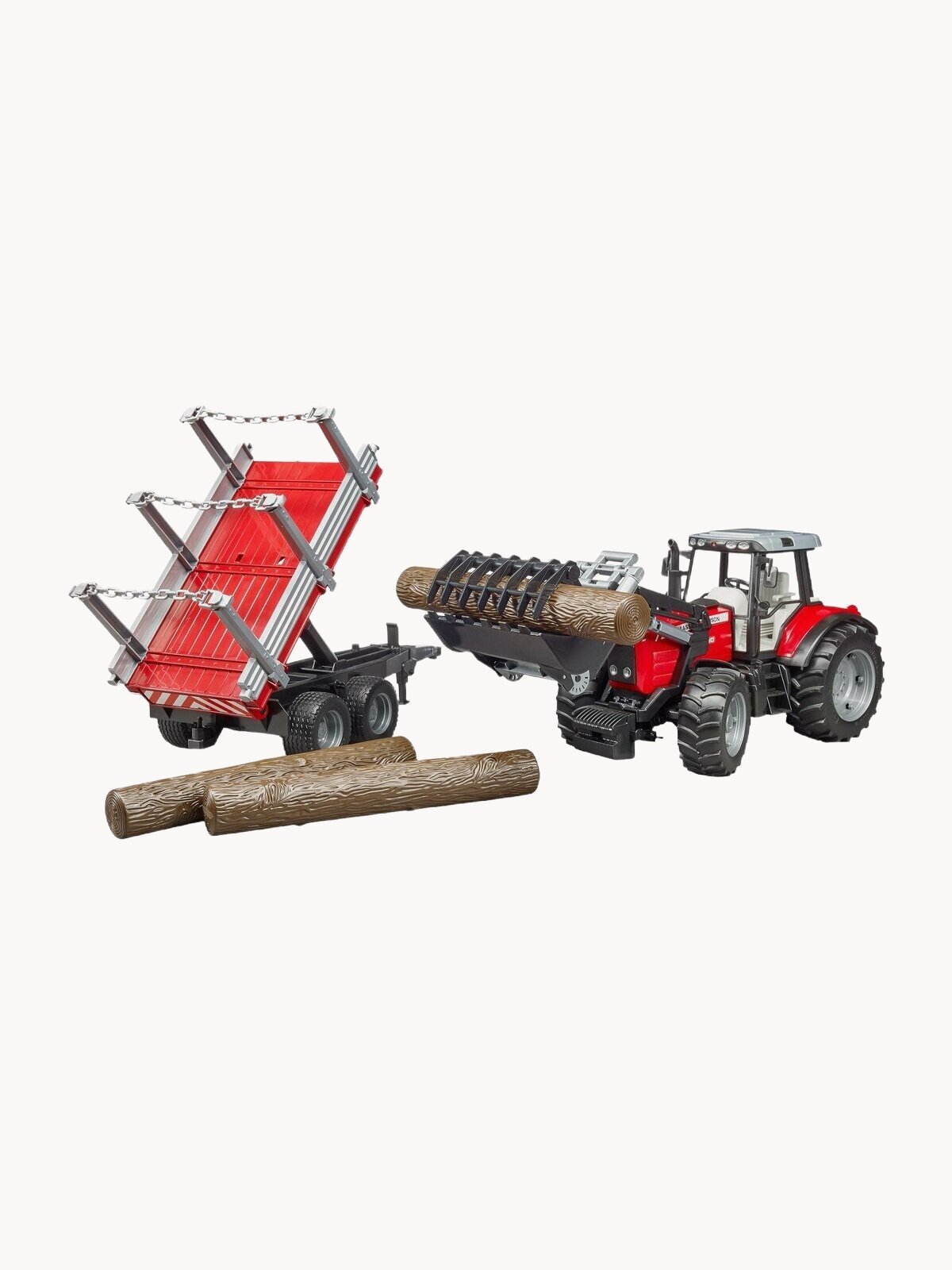 Трактор Bruder Massey Ferguson c фронтальным погрузчиком и прицепом 02046, красный