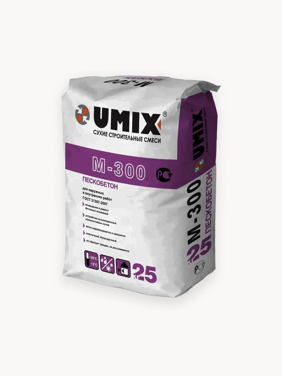 Пескобетон UMIX M-300 ГОСТ 25 кг, Для наружных и внутренних, для работ с различными поверхностями
