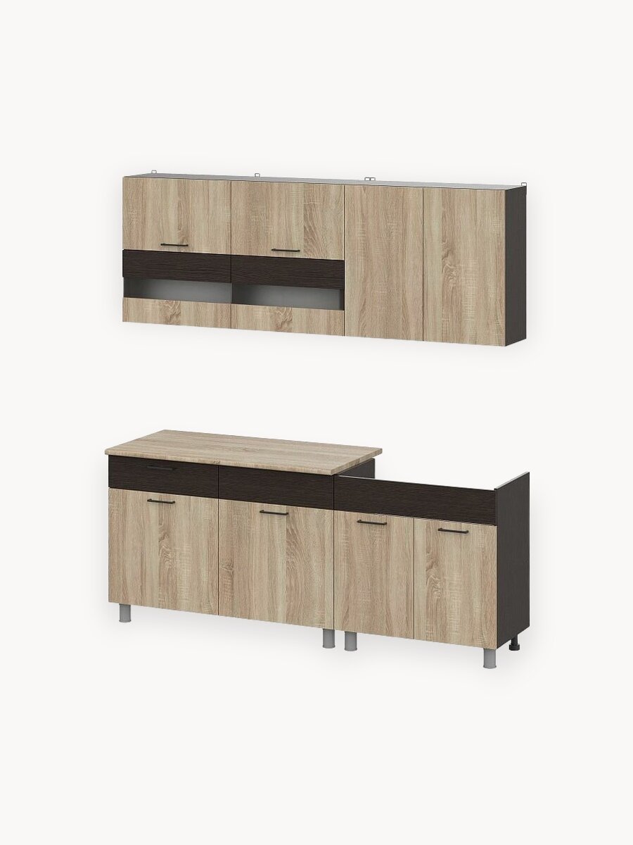 Кухонный гарнитур (кухня)"Босфор" (2м) Дуб Венге/Дуб Сонома, столешница Дуб сонома 26 мм, 2000х2140х600 интерьер-центр