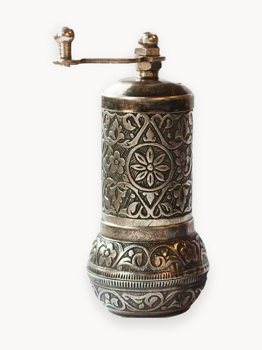 Мельница для специй ручная турецкая, состаренный серебристый