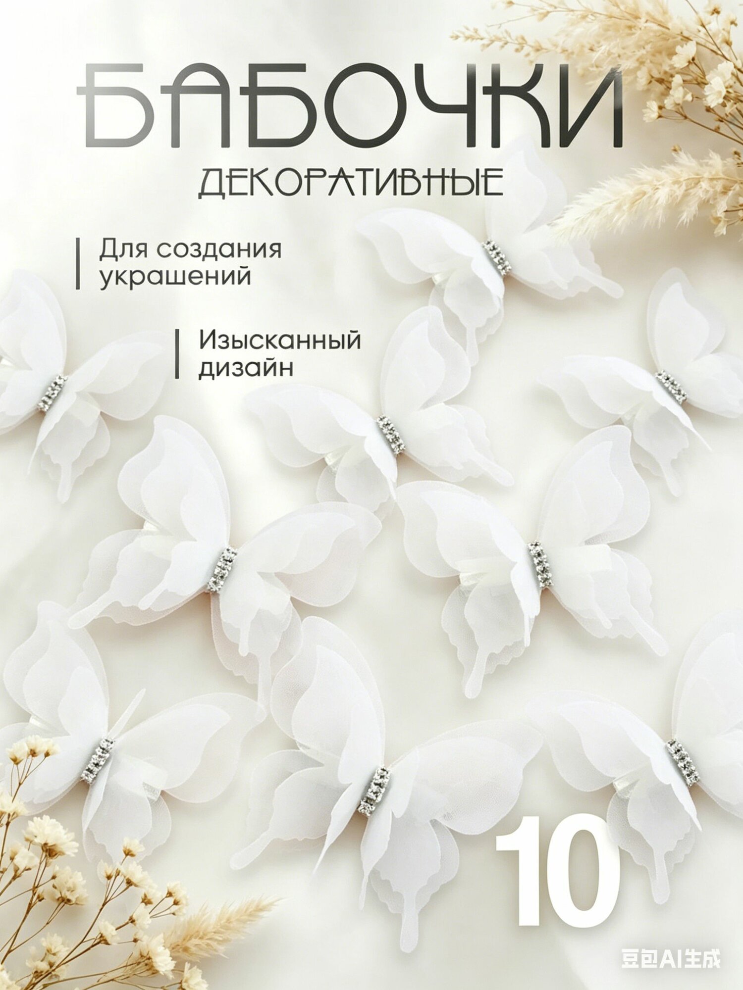 Декоративные шифоновые бантики с украшениями из стразов, три слоя, белые, 4,5 x 4 см, упаковка из десяти штук изысканный выбор, который добавит тепла и стиля любому помещению.