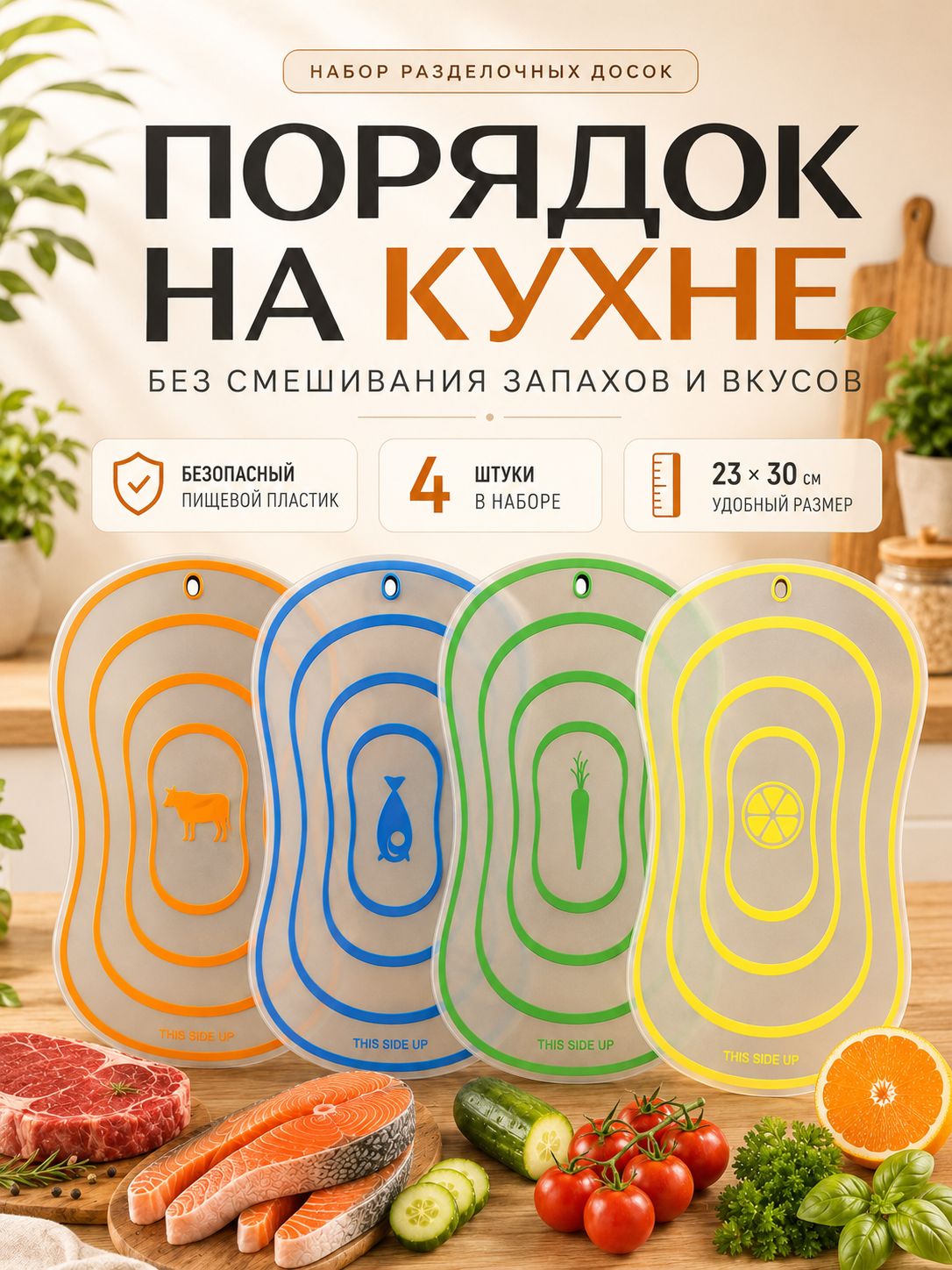 Набор гибких разделочных досок 4 шт, пластиковые доски для кухни 2330 см, для мяса, рыбы, овощей и фруктов