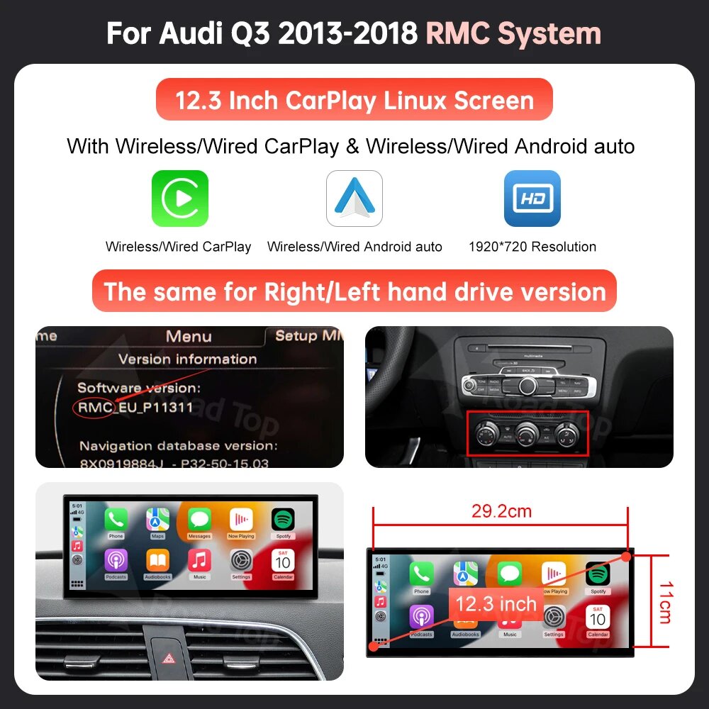 12.3" CarPlay Android Auto экран для Audi Q3 2013-2018
