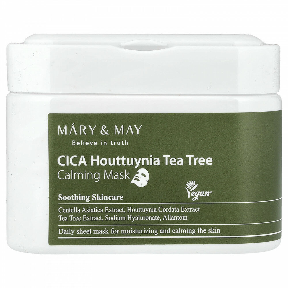 Mary & May, CICA Houttuynia Tea Tree Calming Beauty Mask, 30 шт, 400 г (14,1 унции)
