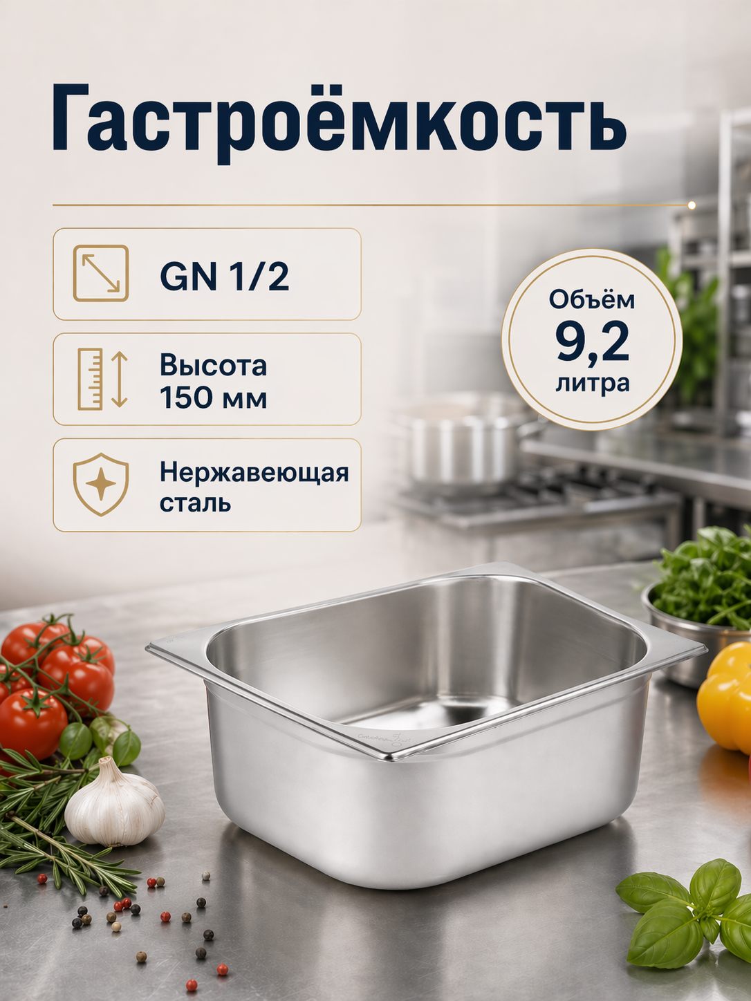 Гастроемкость GN 1/2-150 мм нержавеющая сталь